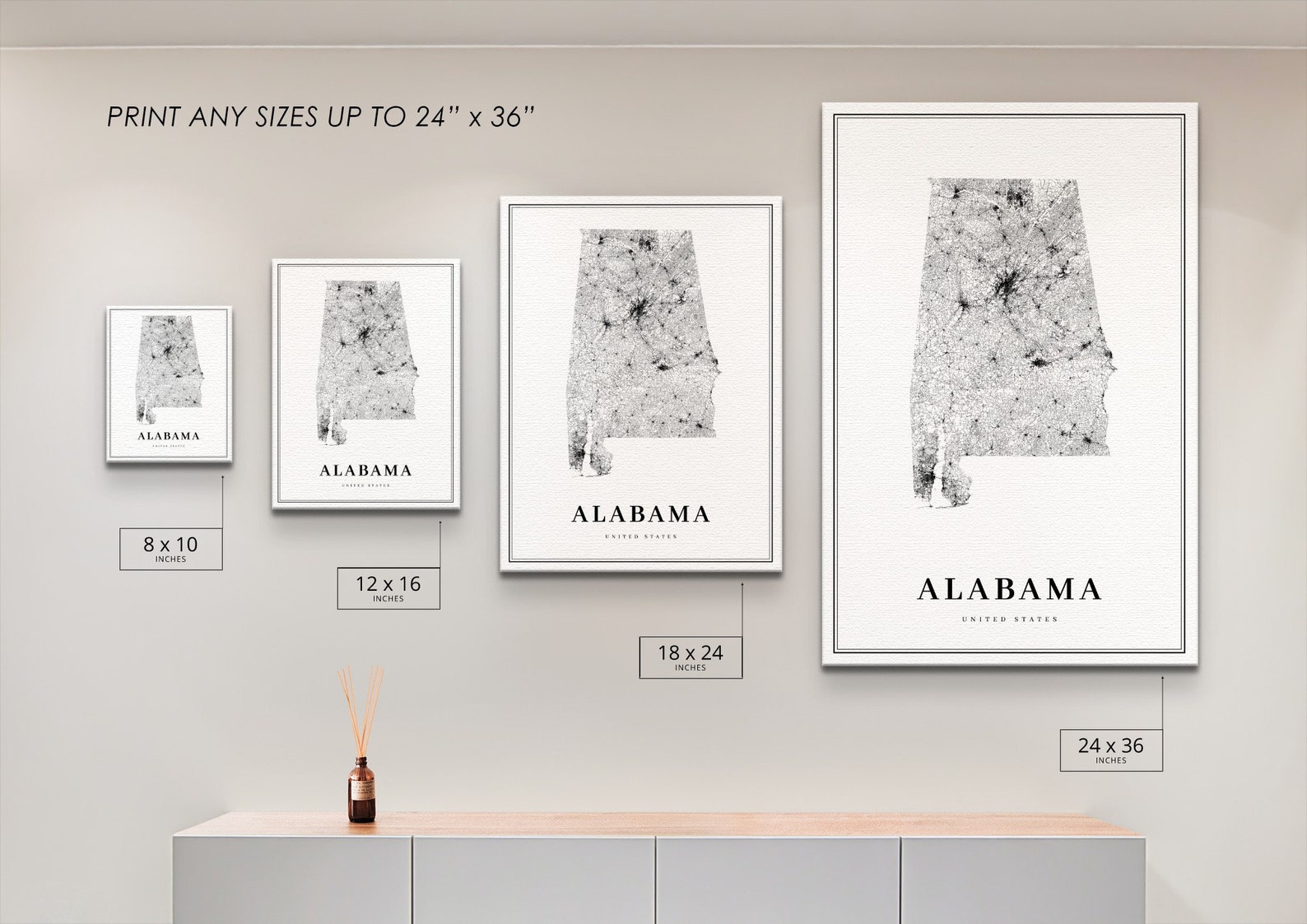 Alabama Map Print State Road Map Print AL USA United States | Etsy