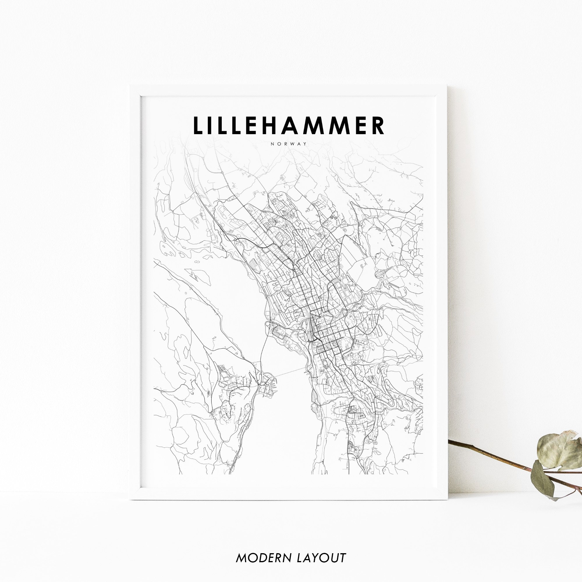 Lillehammer Norway Map Print, Map Art Poster, Innlandet Norge, City ...