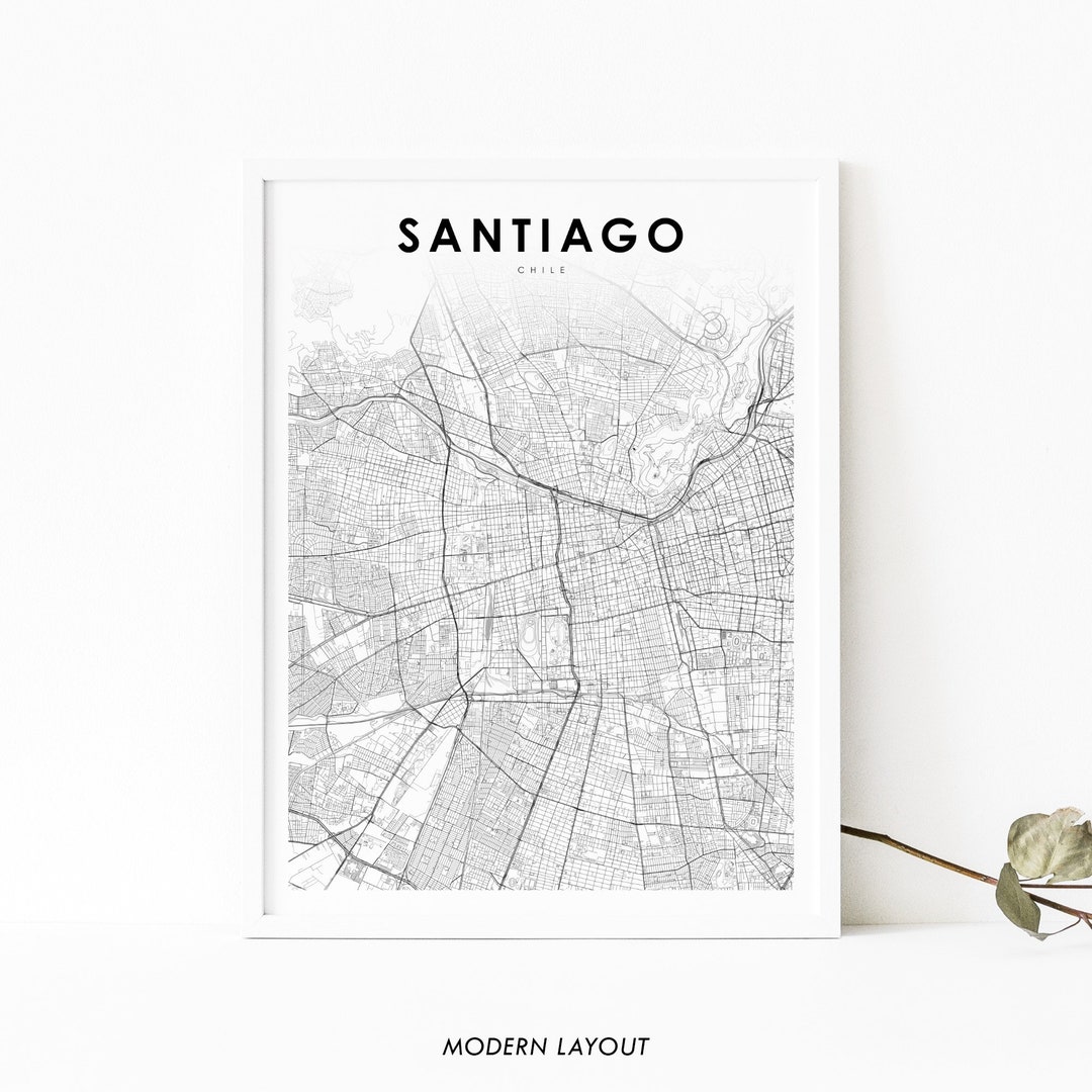 Santiago Chile Map Print, Map Art Poster, Santiago De Chile, City ...