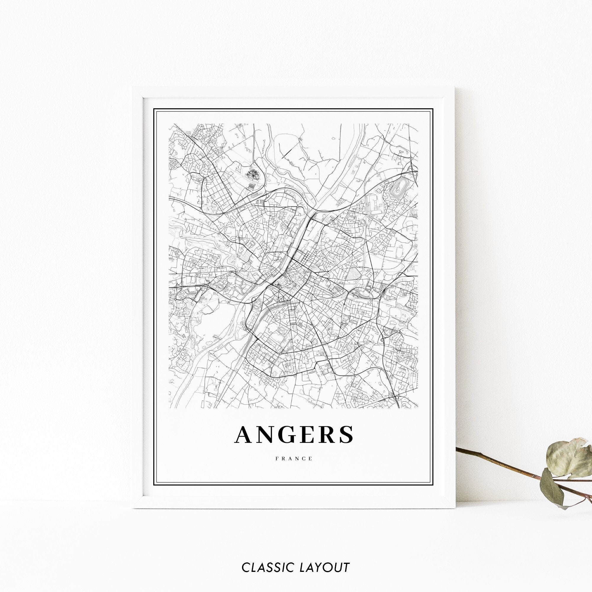 Angers France Map Print Map Art Poster Maine-et-Loire Pays | Etsy