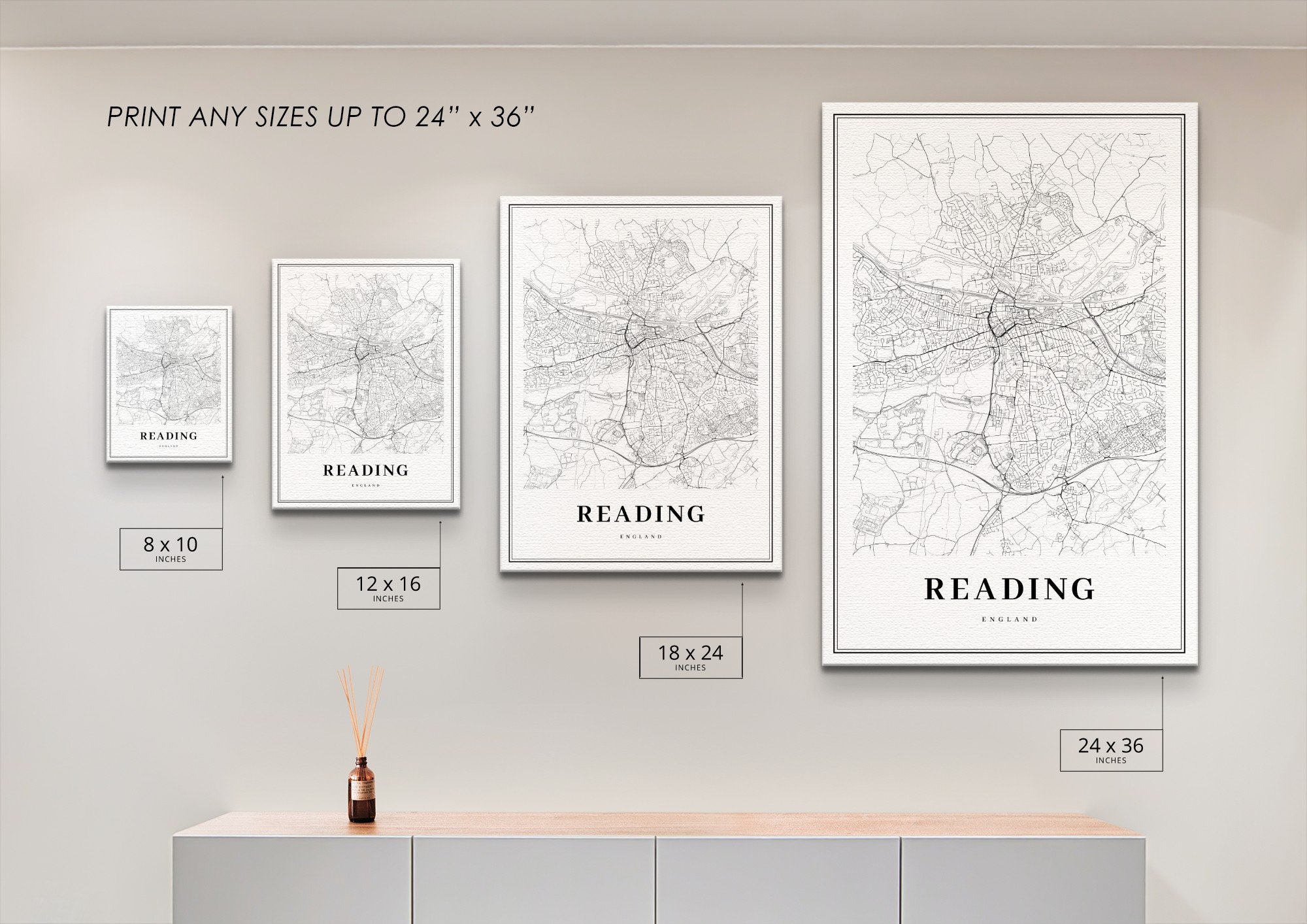Reading England Map Print United Kingdom UK Map Art Poster | Etsy