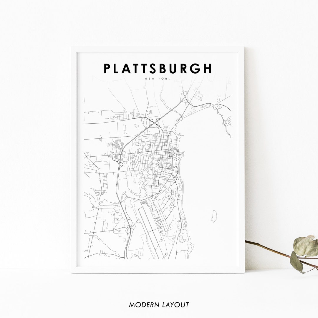 Plattsburgh NY Map Print, New York USA Map Art Poster, Clinton County ...