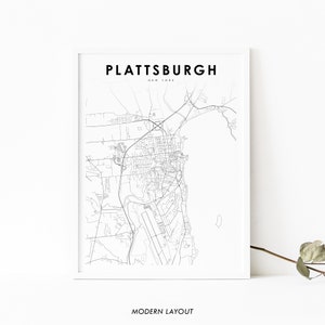 Plattsburgh NY Map Print, New York USA Map Art Poster, Clinton County ...