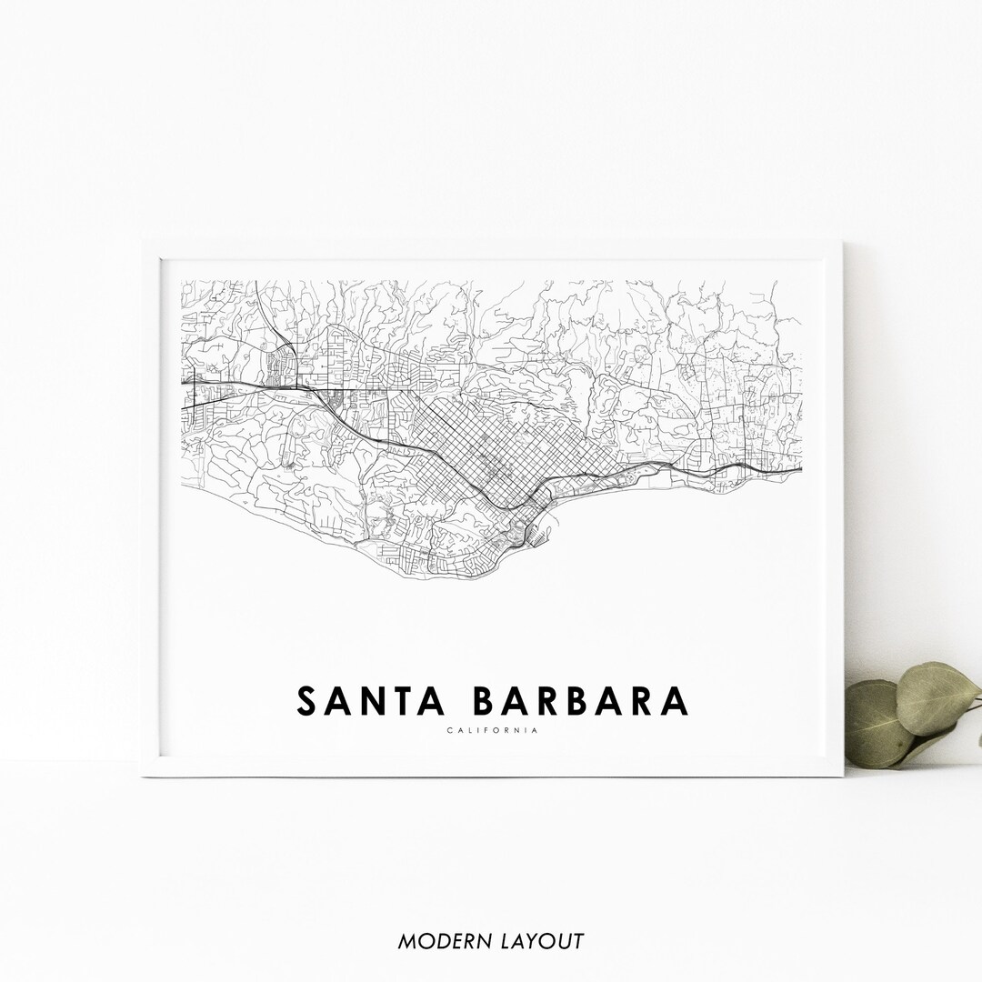 Santa Barbara CA Map Print, California USA Map Art Poster, City Street ...
