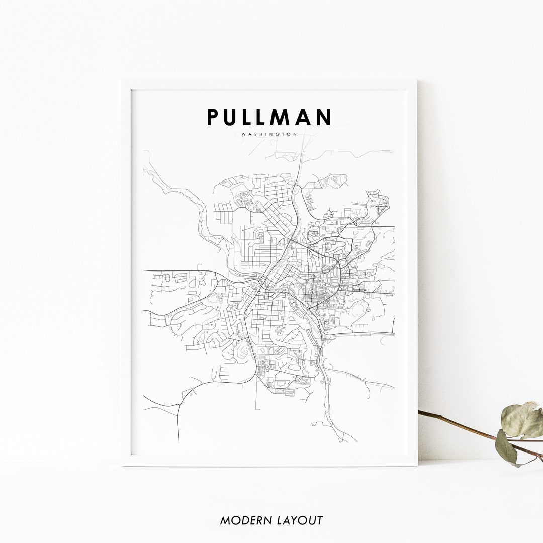 Pullman WA Map Print, Washington USA Map Art Poster, WSU Whitman, City ...