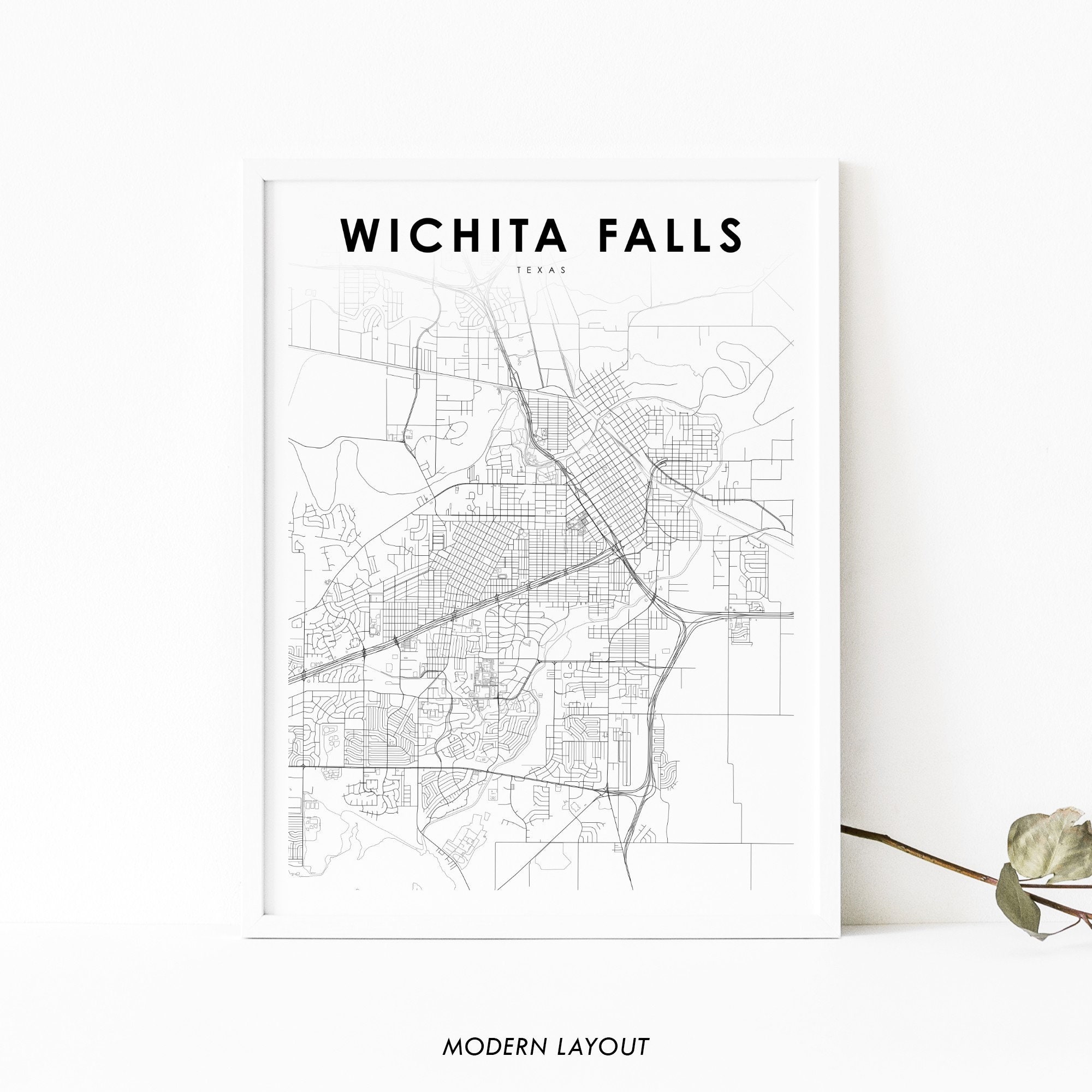 Wichita Falls TX Map Print, Texas USA Map Art Poster, Midwestern, City ...