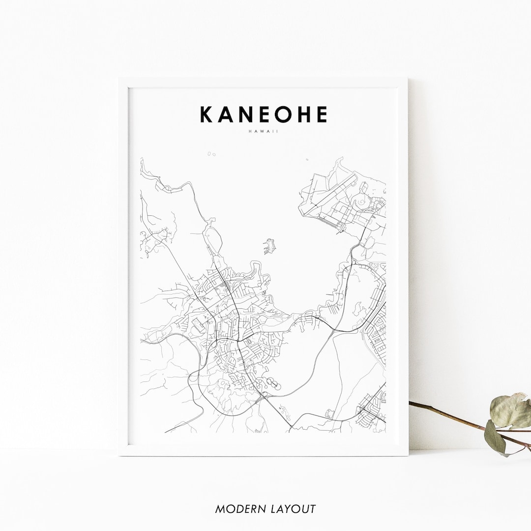 Kaneohe HI Map Print, Hawaii USA Map Art Poster, Kāneʻohe Map Art, City ...