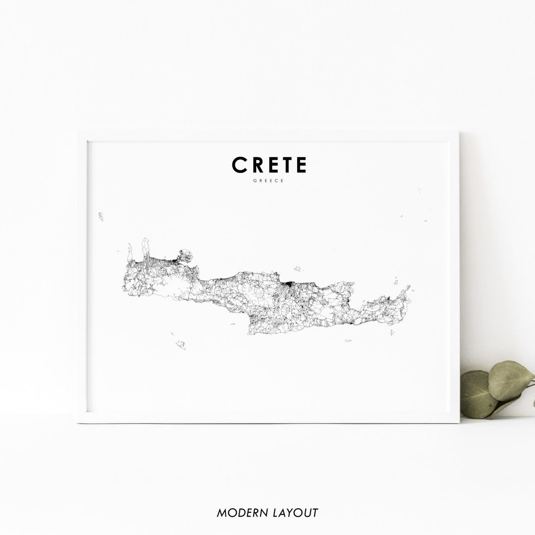 Crete Greece Map Print, Road Map Art Poster, Κρήτη Kríti Krḗtē Greek ...