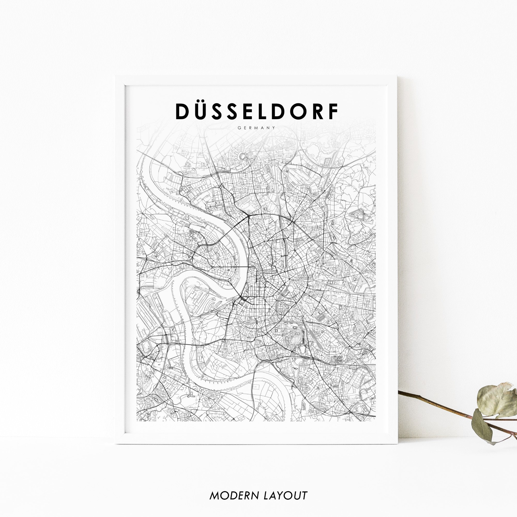 Prints Printable Map City Street Road Map Print D\u00fcsseldorf Germany ...