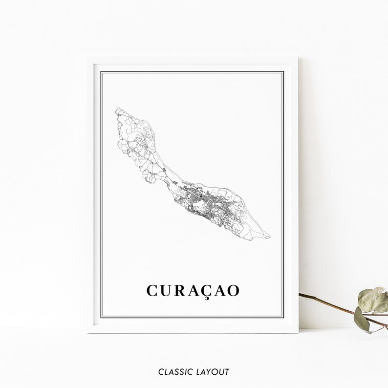 Curacao Map Print, Curaçao Road Map Poster, Willemstad Pais Kòrsou ...