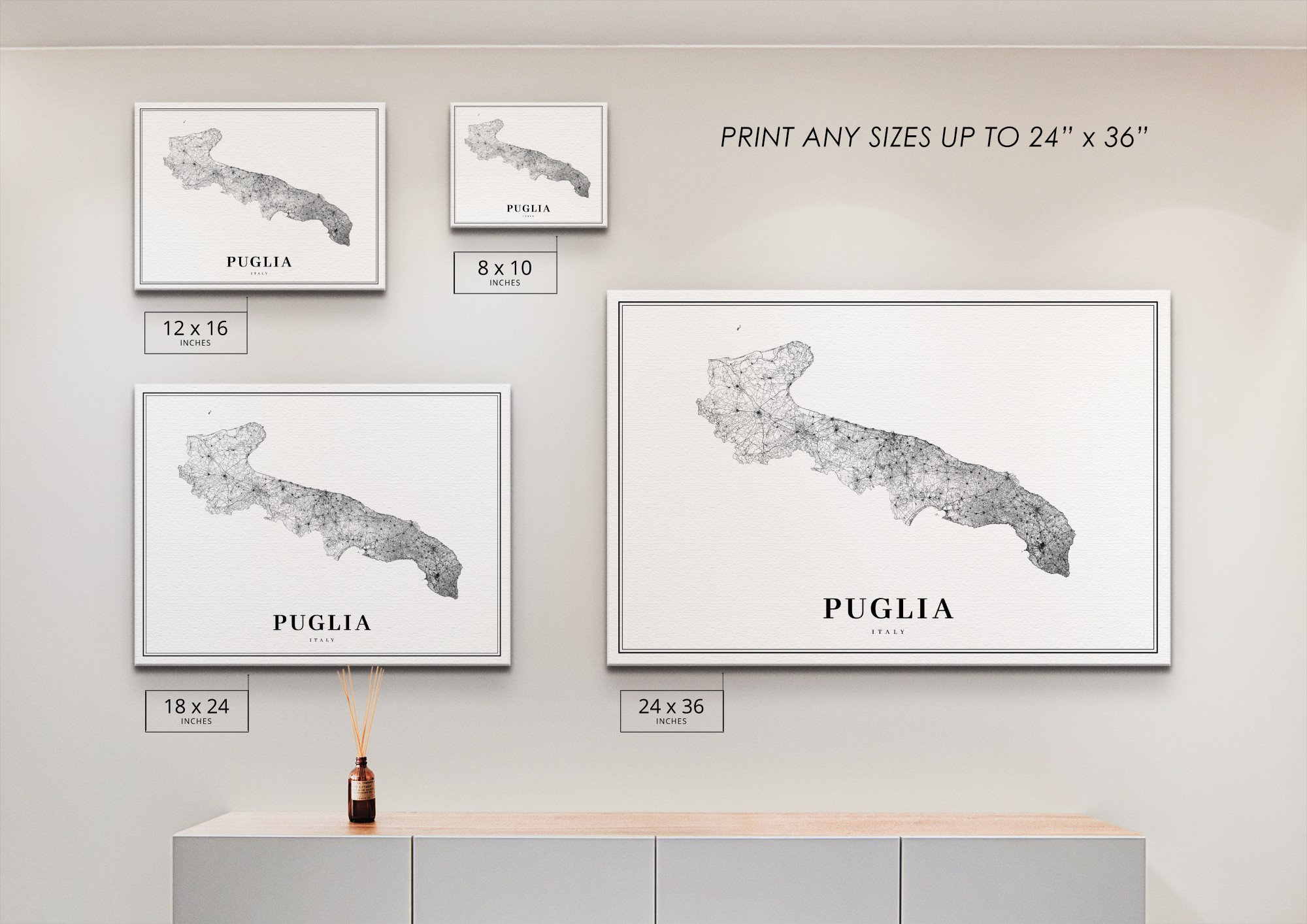 Puglia Italy Map Print, Road Map Art Poster, Apulia Italia, Bari, Map ...