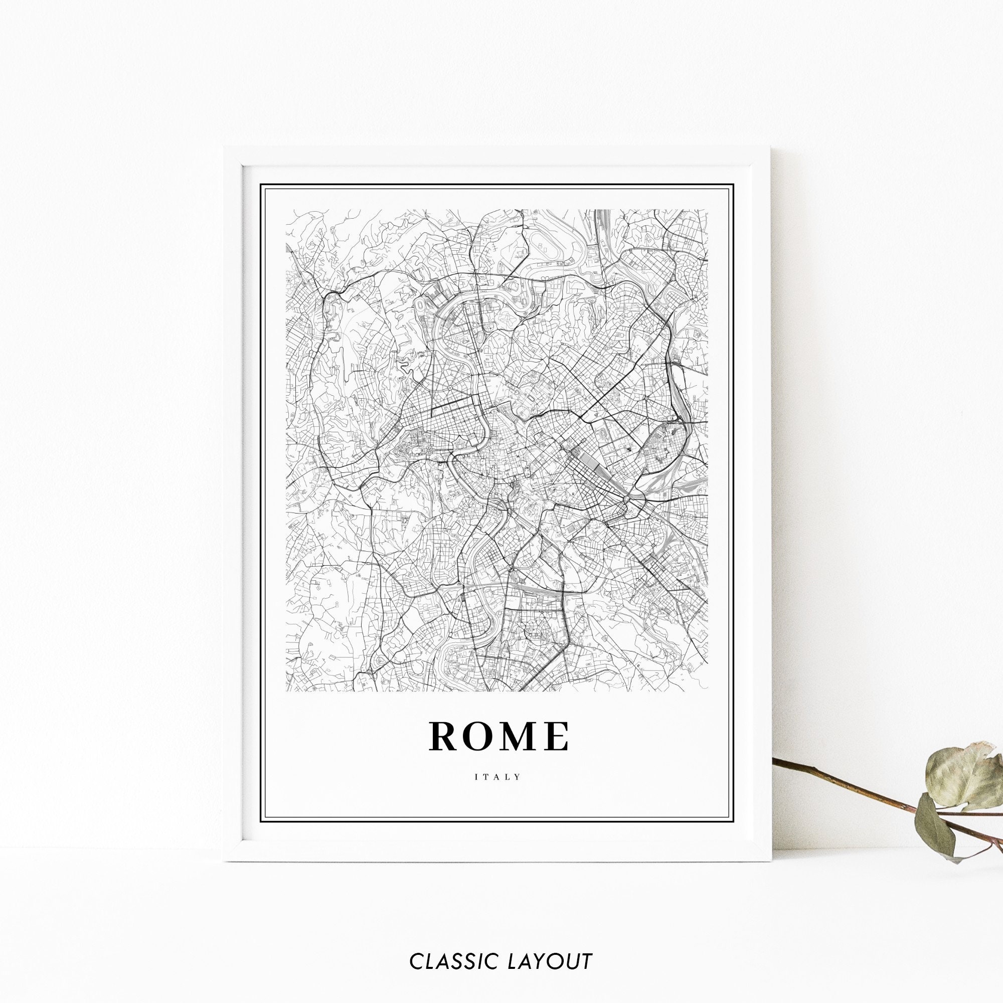 Downtown Rome Italy Map Print, Roma Italia Lazio Map Art Poster, City ...