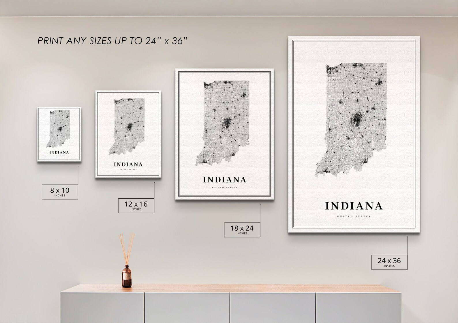 Indiana Map Print State Road Map Print IN USA United States | Etsy