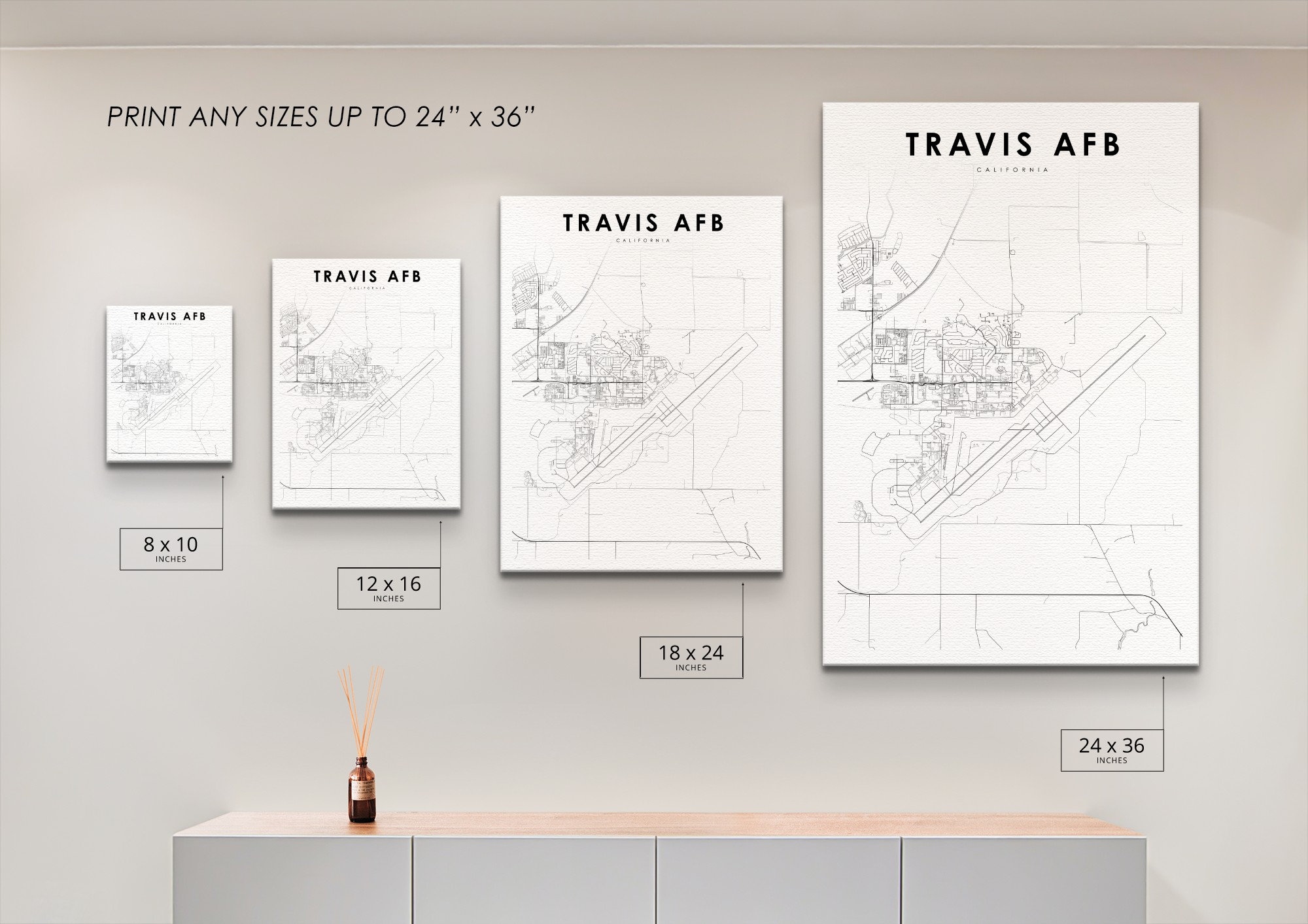 Travis AFB CA Map Print Air Force Base California USA Army - Etsy