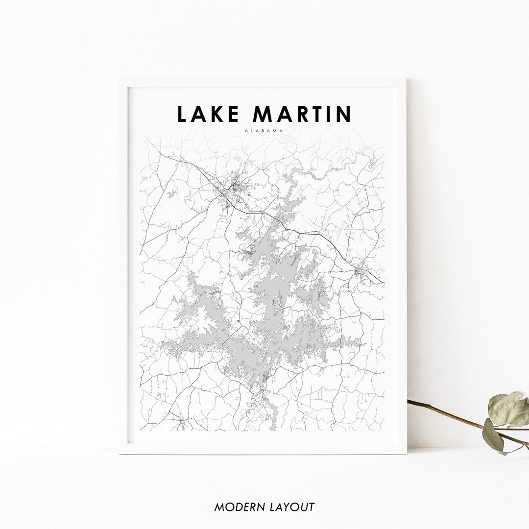 Lake Martin AL Map Print, Alabama USA Map Art Poster, Tallapoosa, City ...