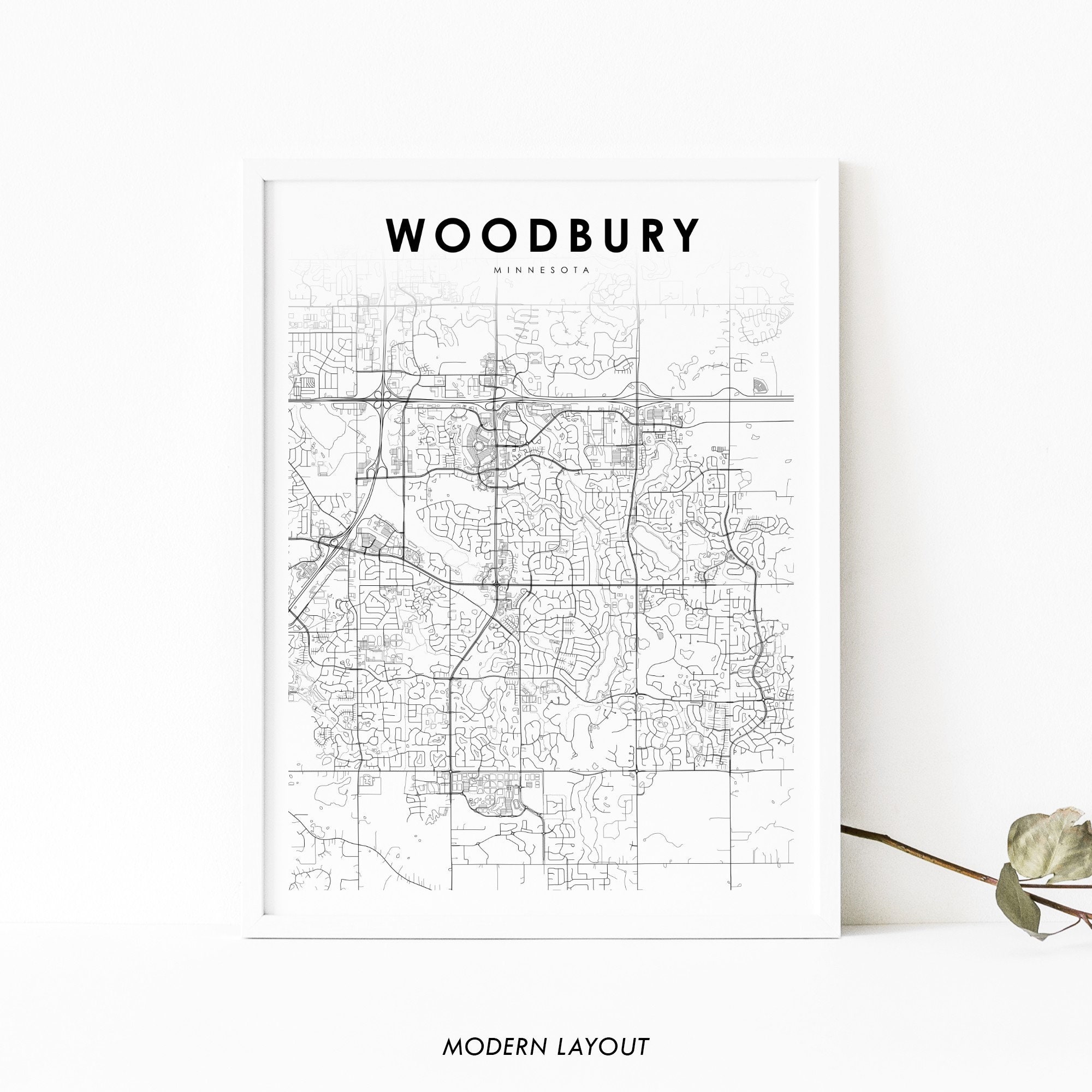 Woodbury MN Map Print, Minnesota USA Map Art Poster, City Street Road ...