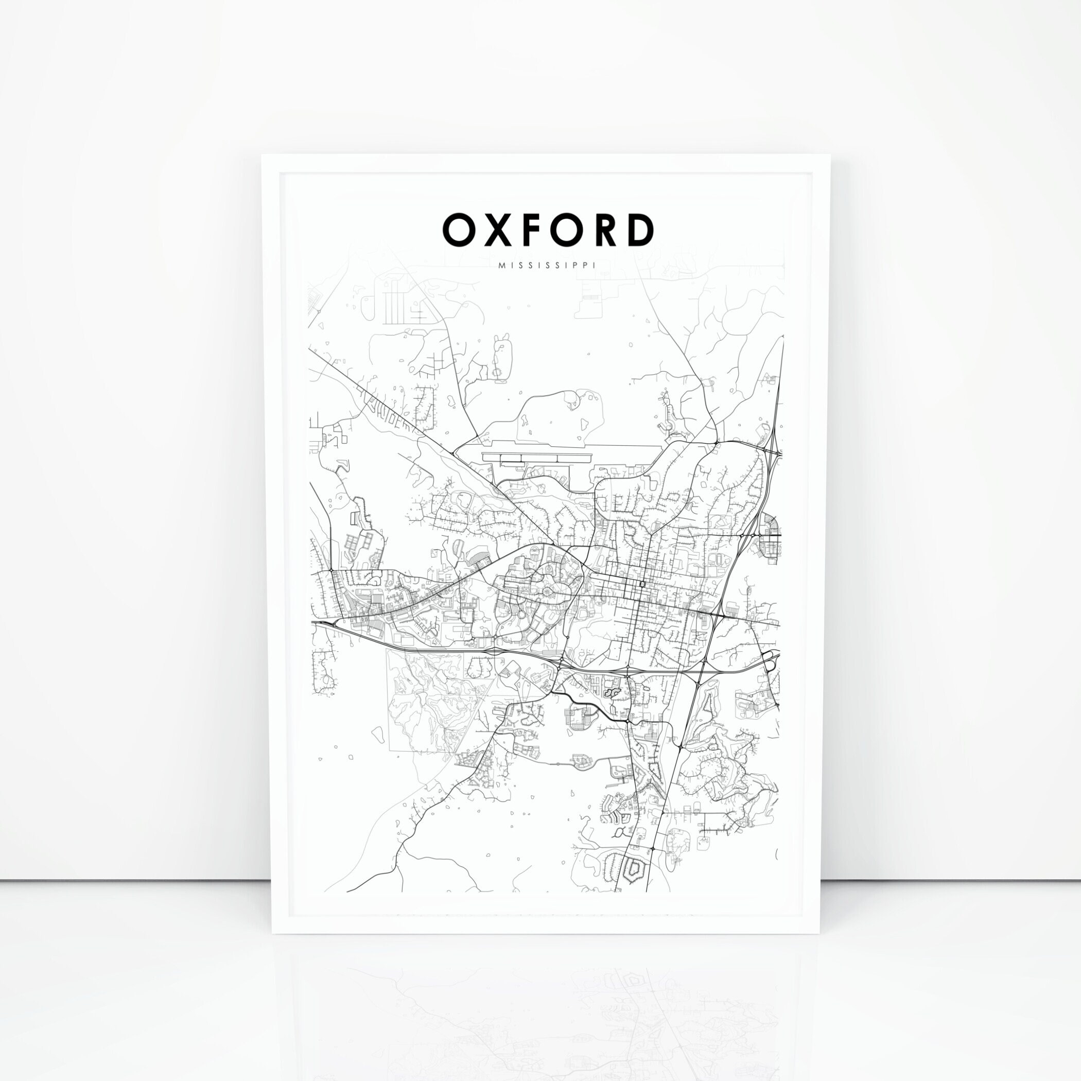 Oxford MS Map Print Mississippi USA Map Art Poster Lafayette | Etsy