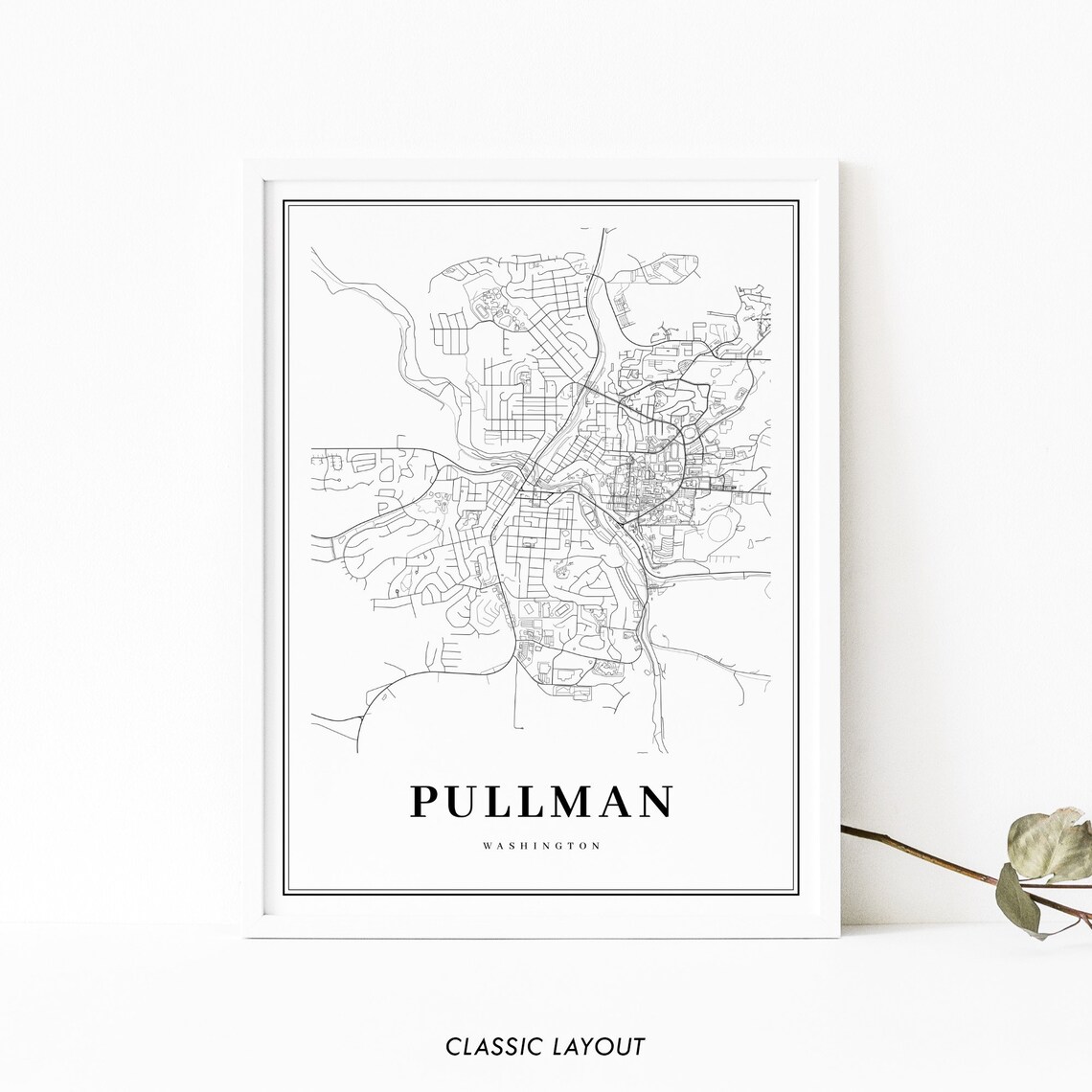 Pullman WA Map Print, Washington USA Map Art Poster, WSU Whitman, City ...