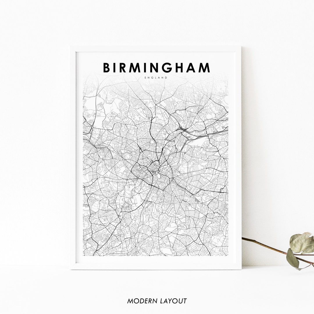 Birmingham England Map Print, United Kingdom UK Map Art Poster, City ...