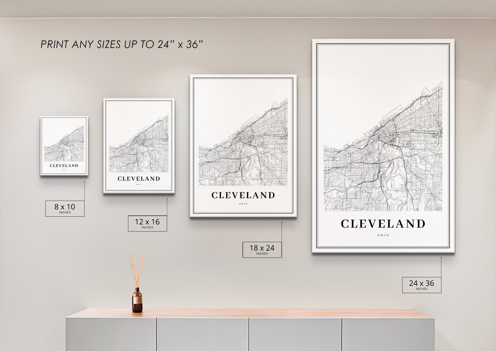 Cleveland OH Map Print, Ohio USA Map Art Poster, Cuyahoga County, City ...