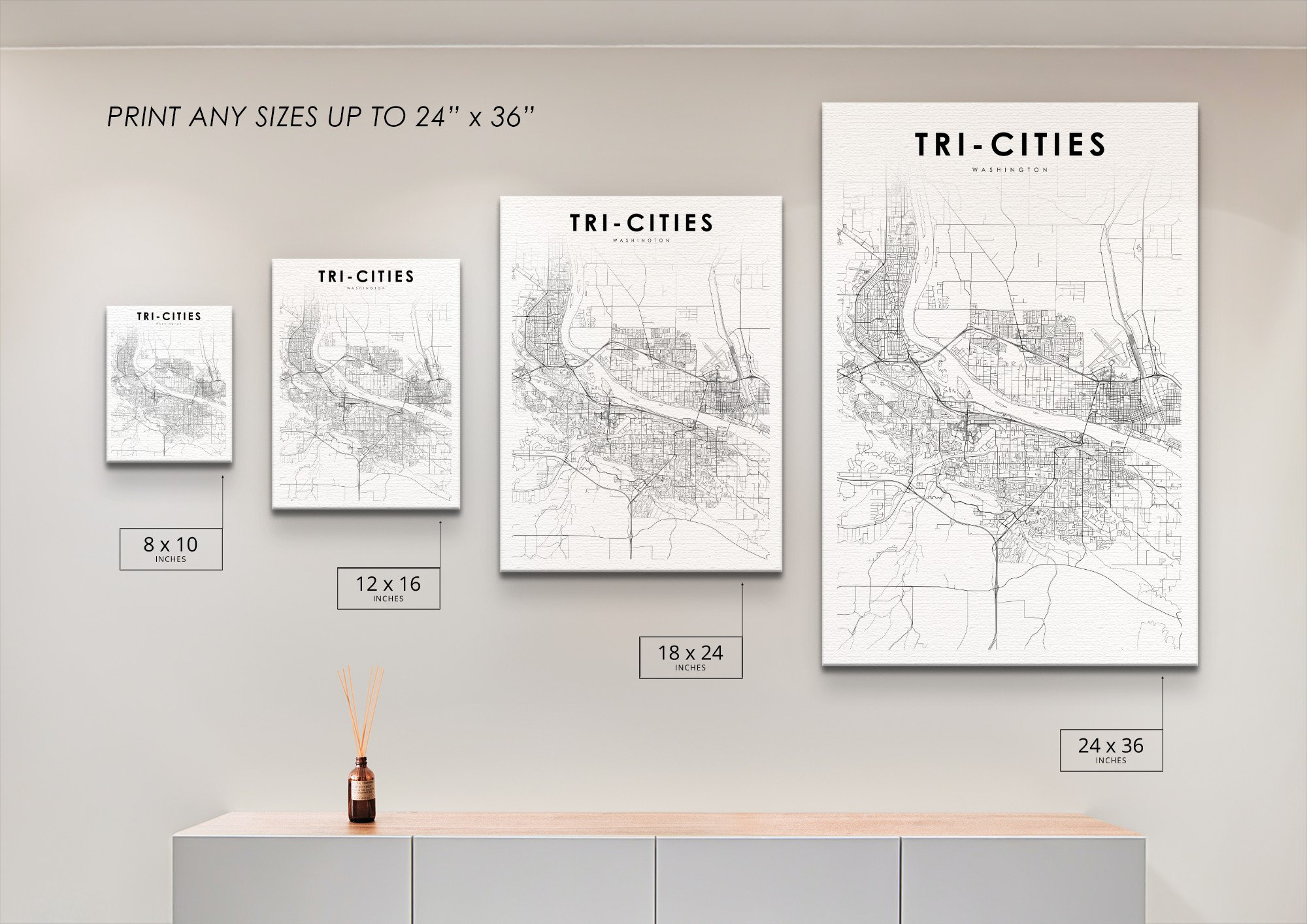 The Tri-cities WA Map Print Washington USA Map Art Poster - Etsy