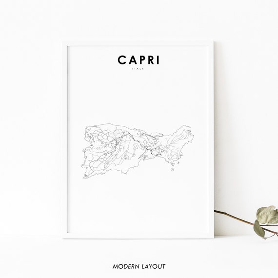 Capri Island Italy Map Print Road Map Art Poster Naples | Etsy