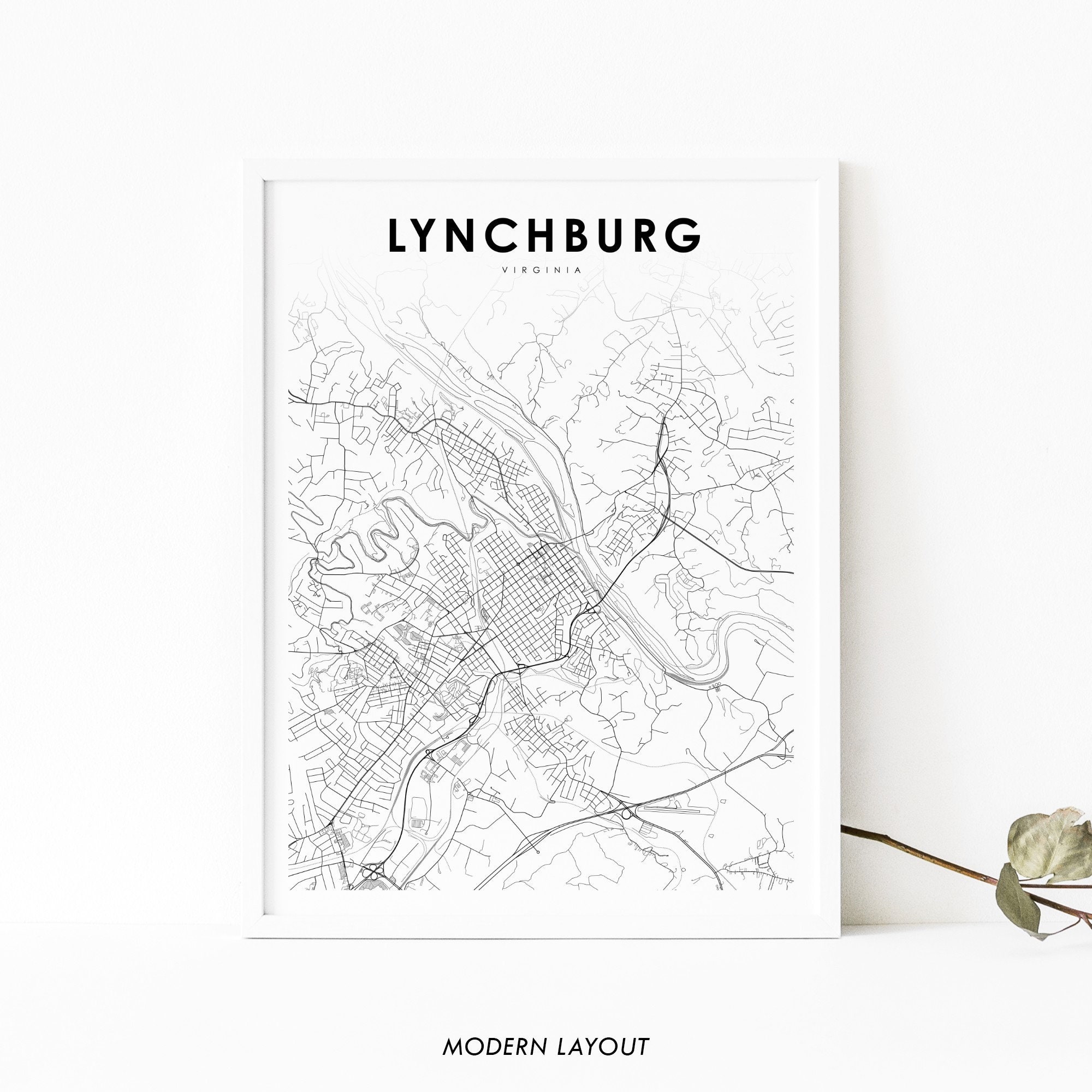 Lynchburg VA Map Print, Virginia USA Map Art Poster, Seven Hills, City ...