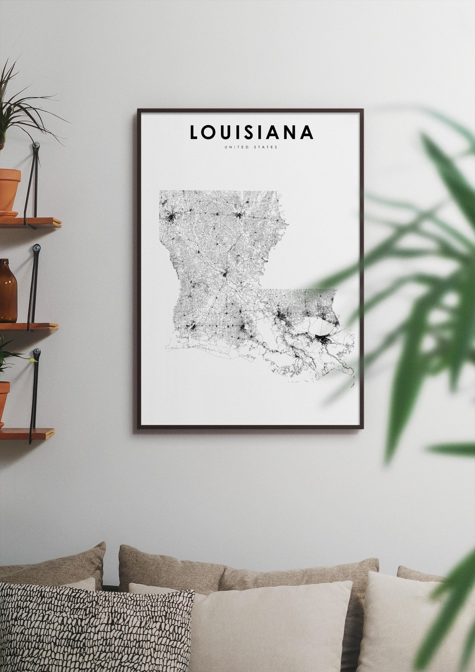 Louisiana Map Print, State Road Map Print, LA USA United States Map Art ...