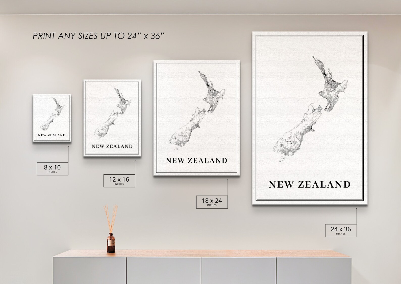 New Zealand Map Print Country Road Map Art Poster NZ | Etsy