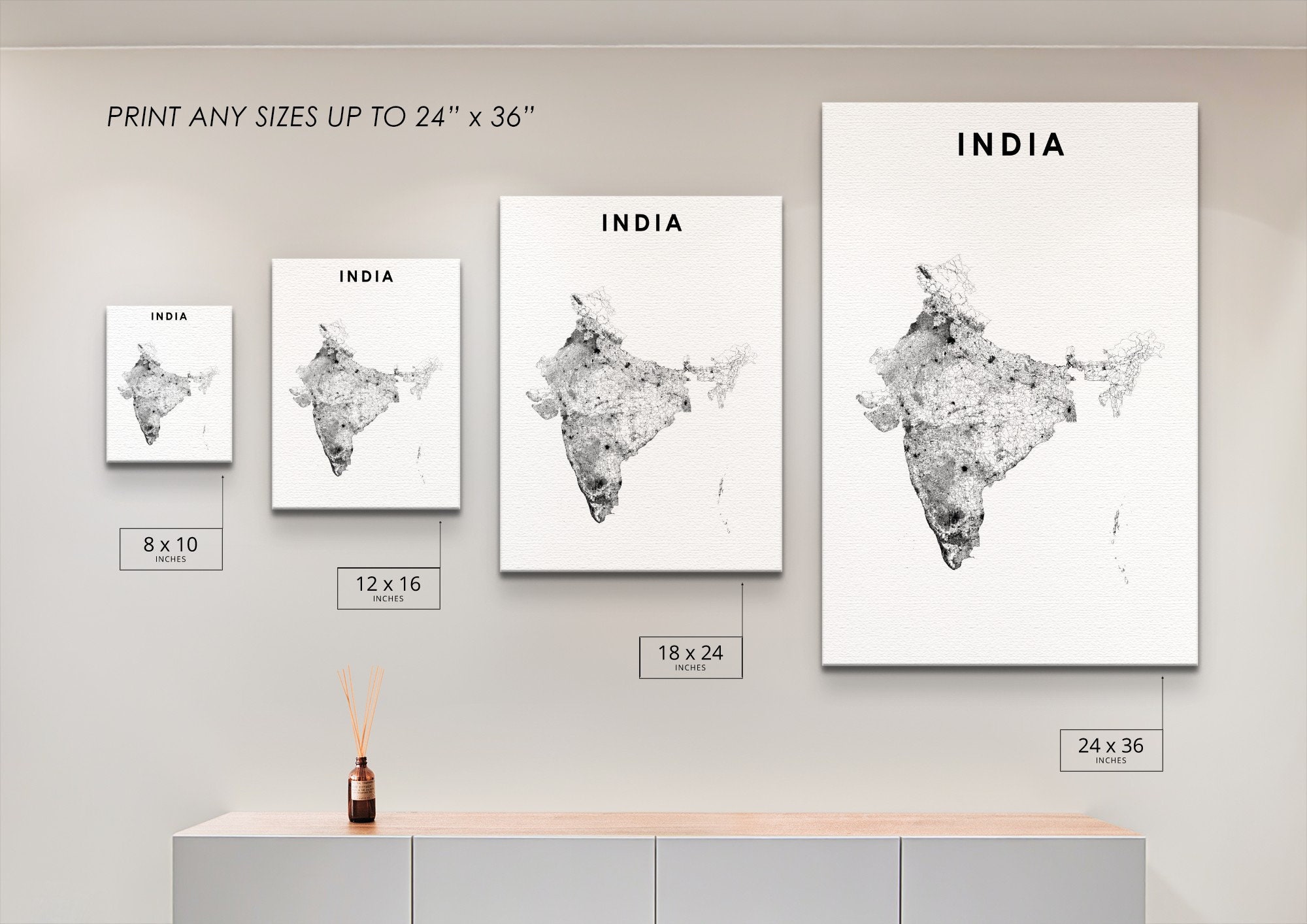 India Map Print, Road Map Art Poster, Bhārat Gaṇarājya Mumbai New Delhi ...