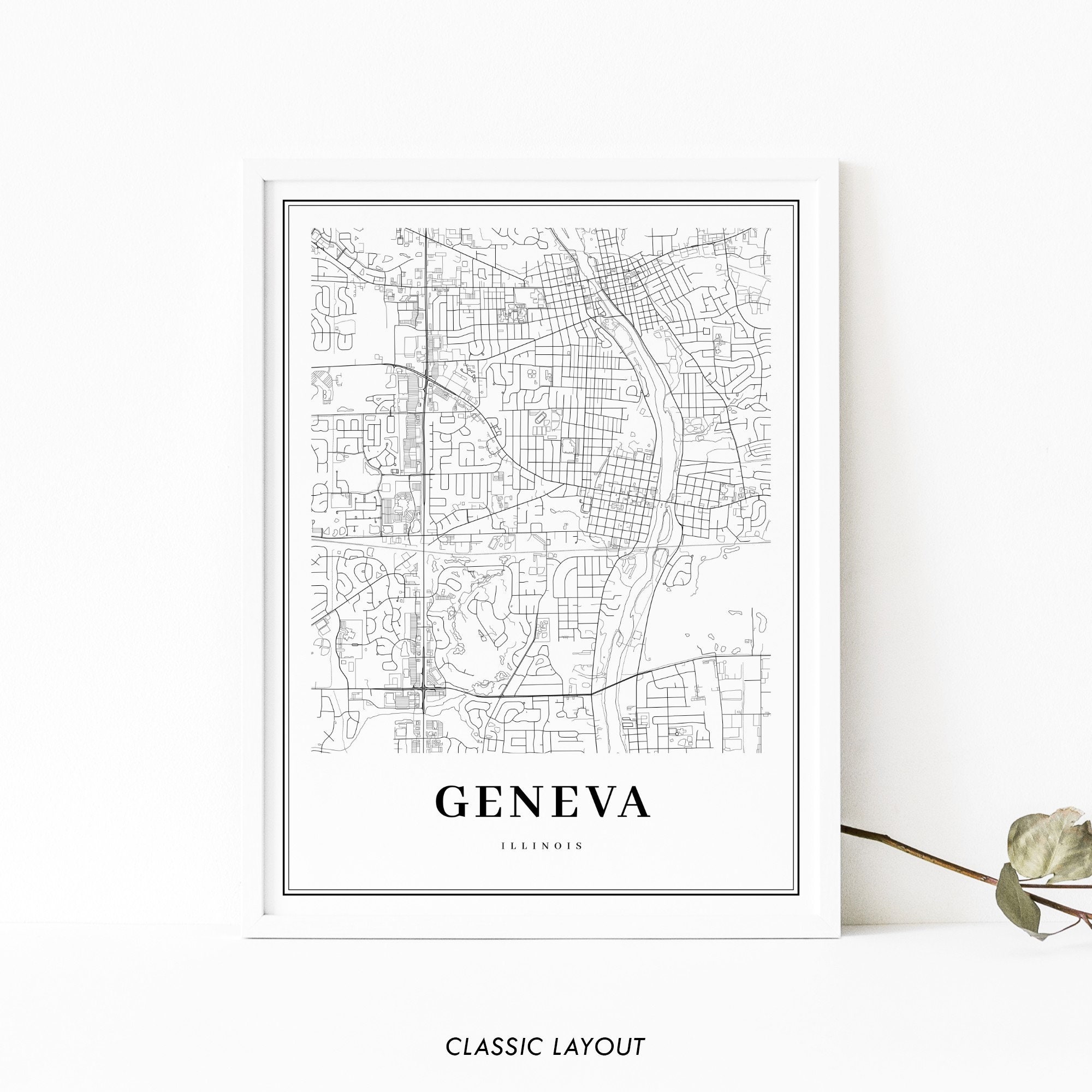 Geneva IL Map Print Illinois USA Map Art Poster Kane County - Etsy