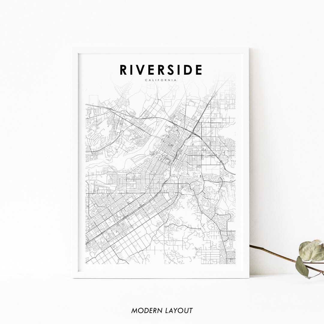 Riverside CA Map Print, California USA Map Art Poster, City Street Road ...