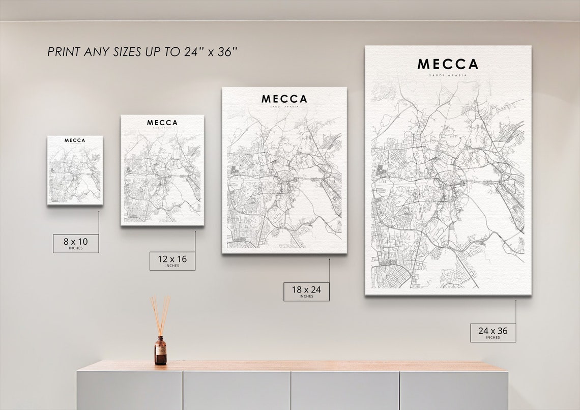 Mecca Saudi Arabia Map Print Map Art Poster Makkah Bakkah | Etsy