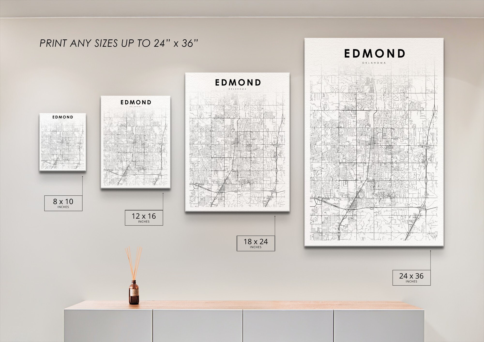 Edmond OK Map Print, Oklahoma USA Map Art Poster, Oklahoma City, City ...