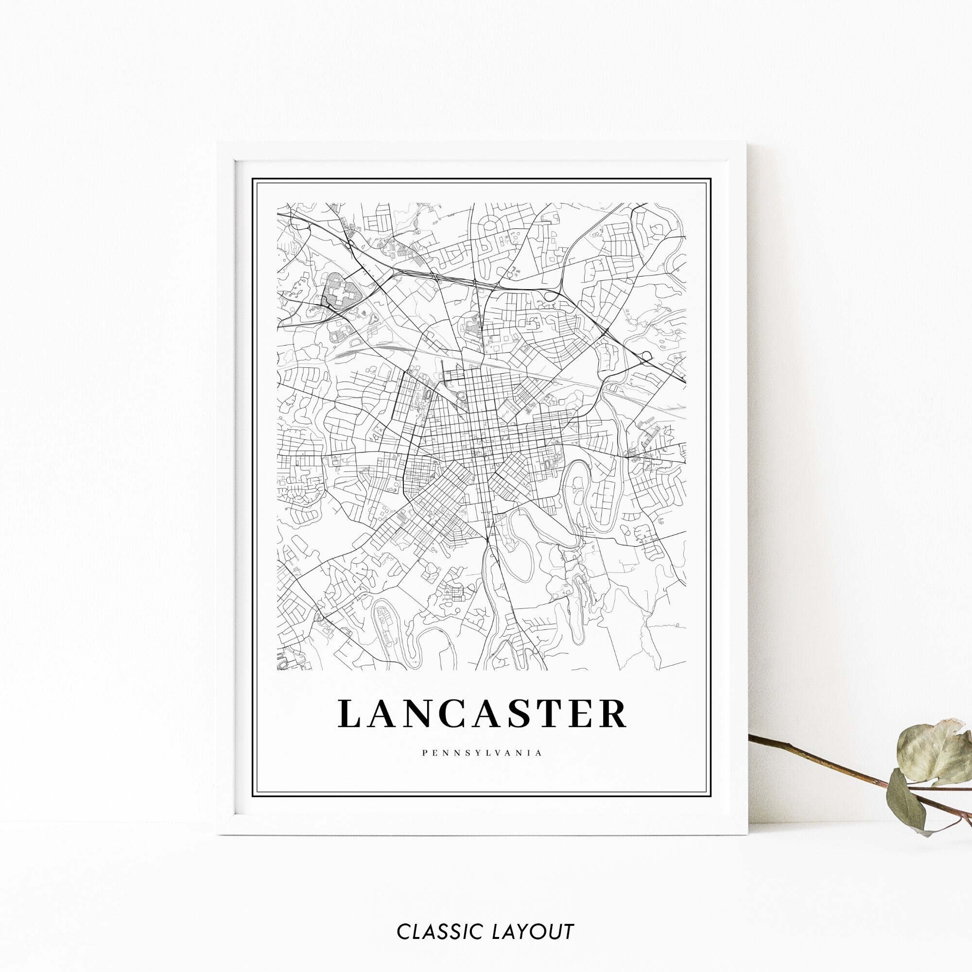 Lancaster PA Map Print Pennsylvania USA Map Art Poster City | Etsy