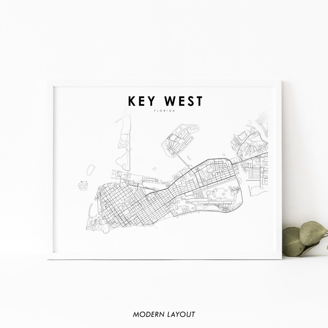 Key West FL Map Print, Florida USA Map Art Poster, Florida Keys, City ...
