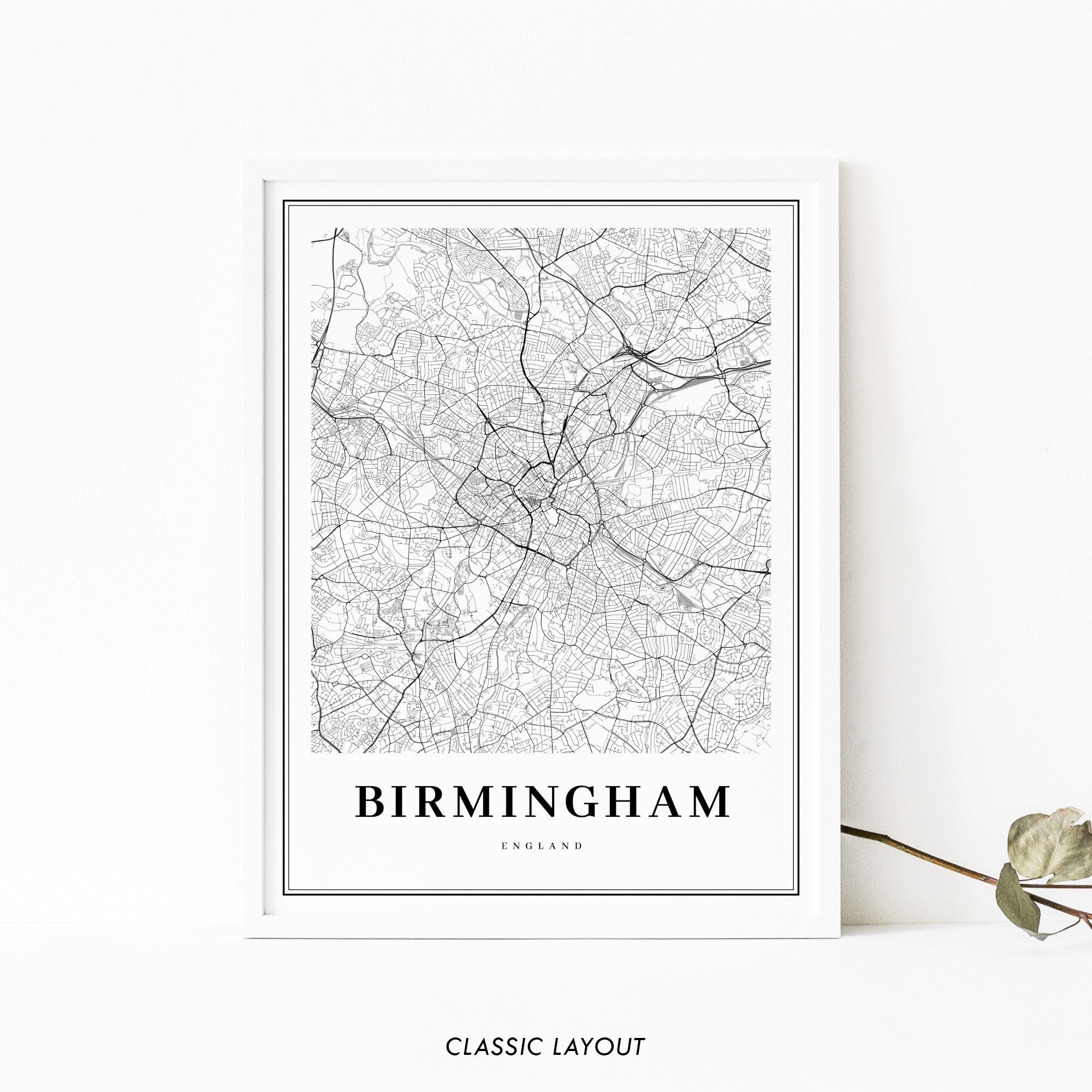 Birmingham England Map Print, United Kingdom UK Map Art Poster, City ...