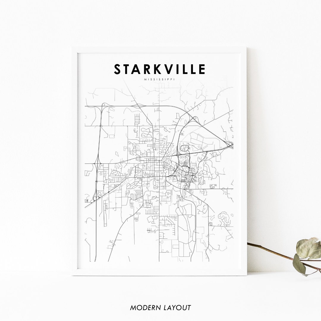 Starkville MS Map Print, Mississippi USA Karte Art Poster, Oktibbeha ...