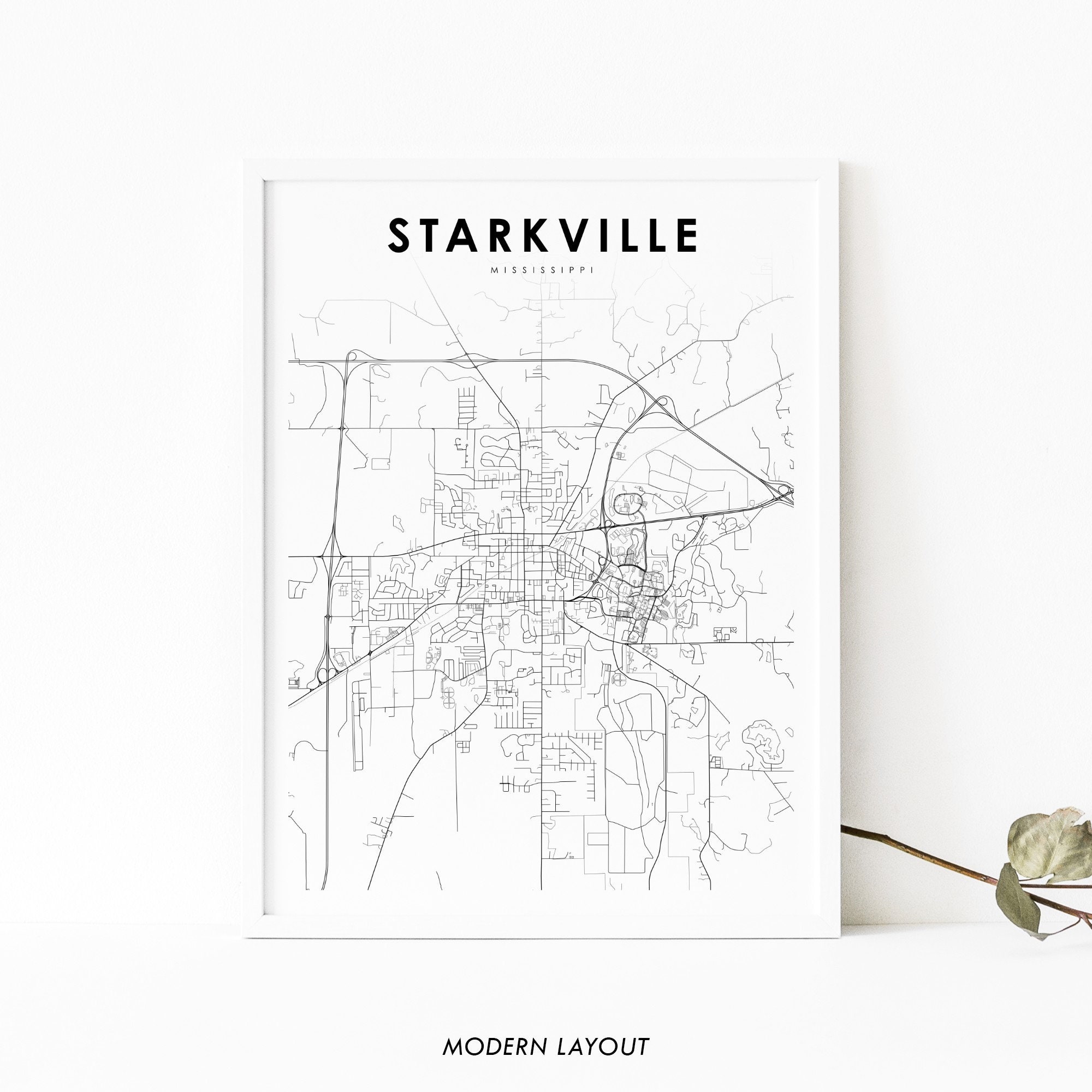 Starkville MS Map Print, Mississippi USA Karte Art Poster, Oktibbeha ...
