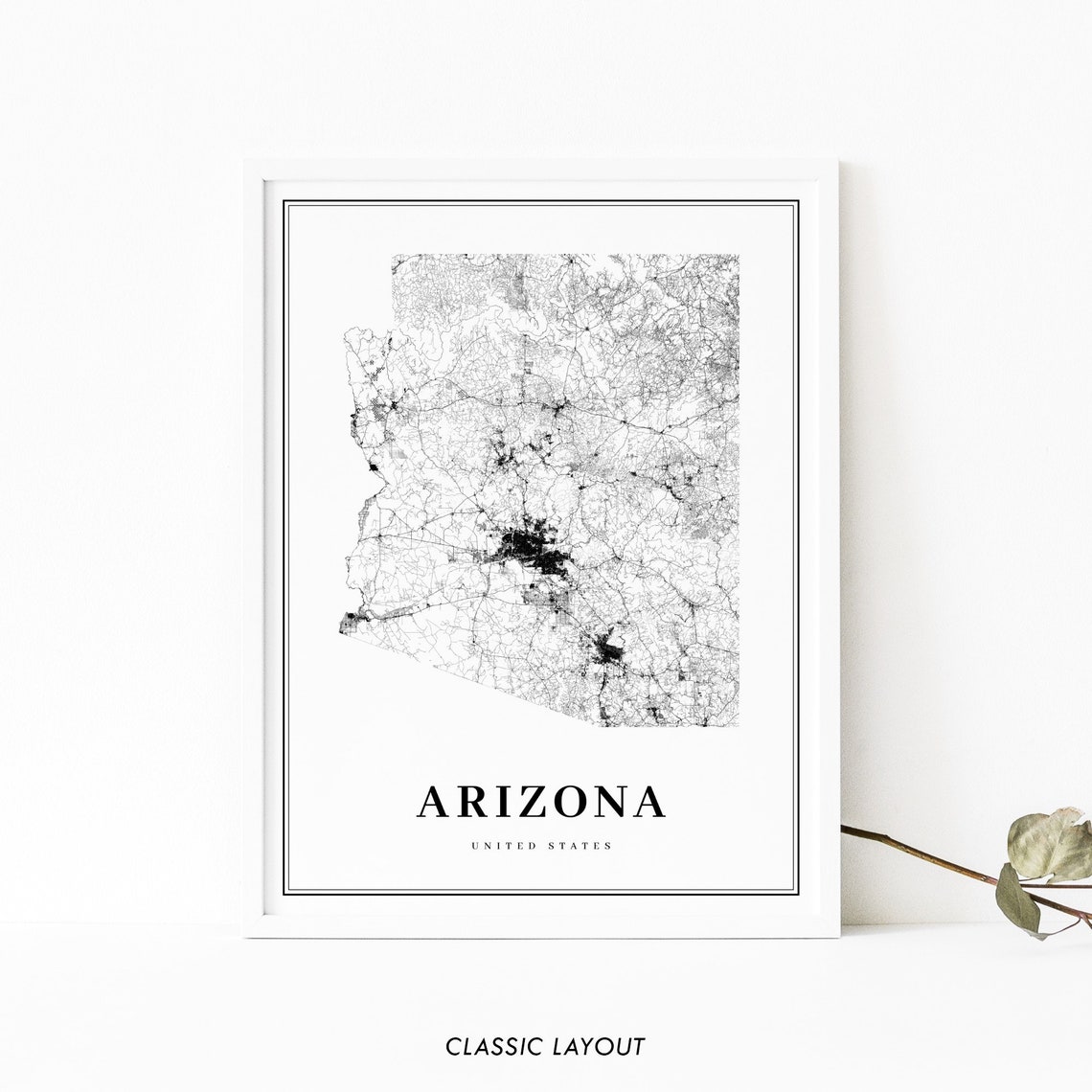 Arizona Map Print, State Road Map Print, AZ USA United States Map Art ...