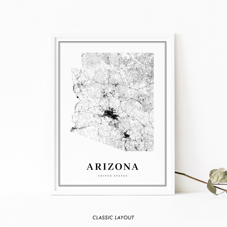 Arizona Map Print, State Road Map Print, AZ USA United States Map Art ...