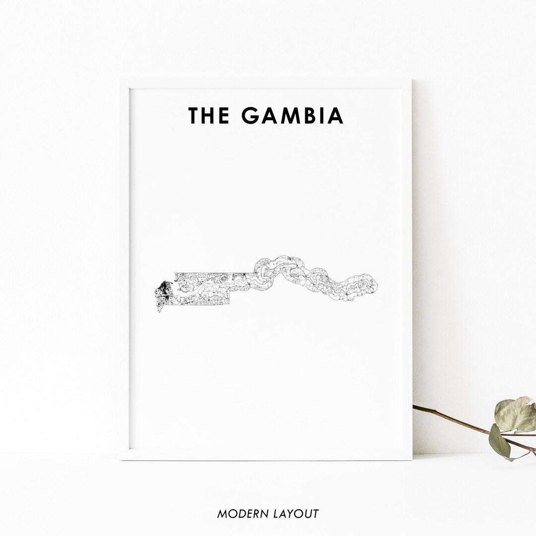 The Gambia Map Print, Road Map Art Poster, Serrekunda Serekunda Banjul ...