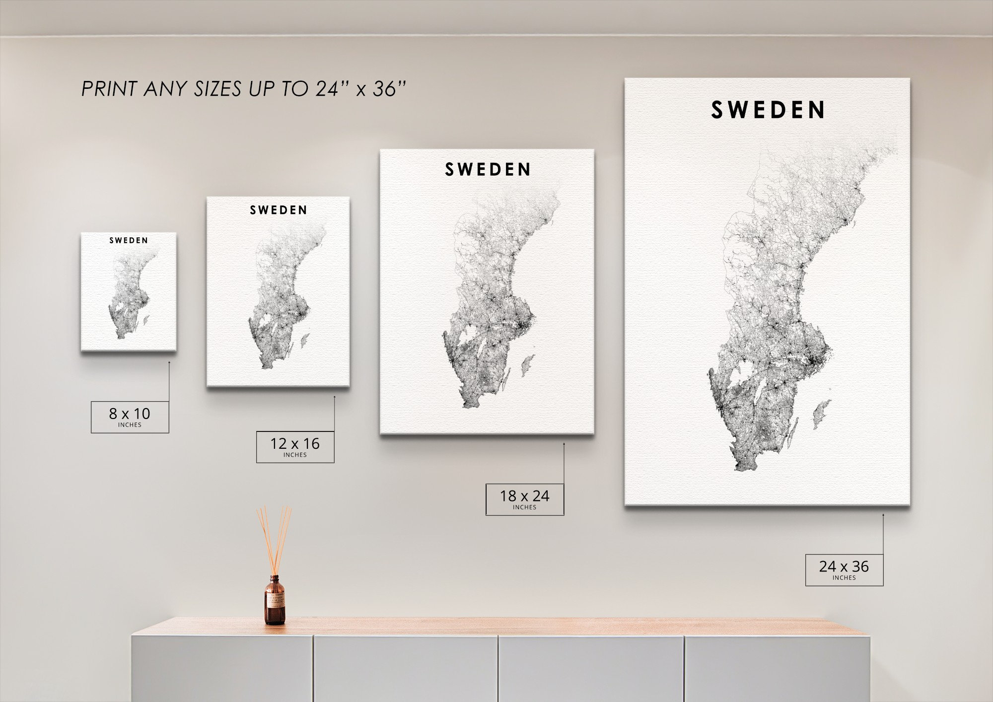 Southern Sweden Map Print, Road Map Art Poster, Sverige Swedish ...