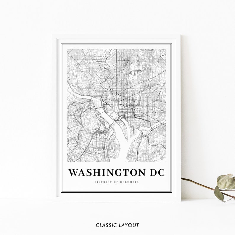 Washington DC Map Print, District of Columbia USA Map Art Poster, City ...