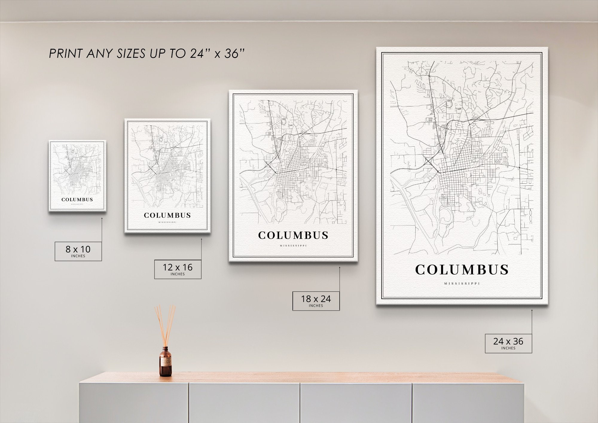 Columbus MS Map Print Mississippi USA Map Art Poster | Etsy