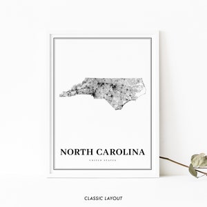 North Carolina Map Print, State Road Map Print, NC USA United States ...