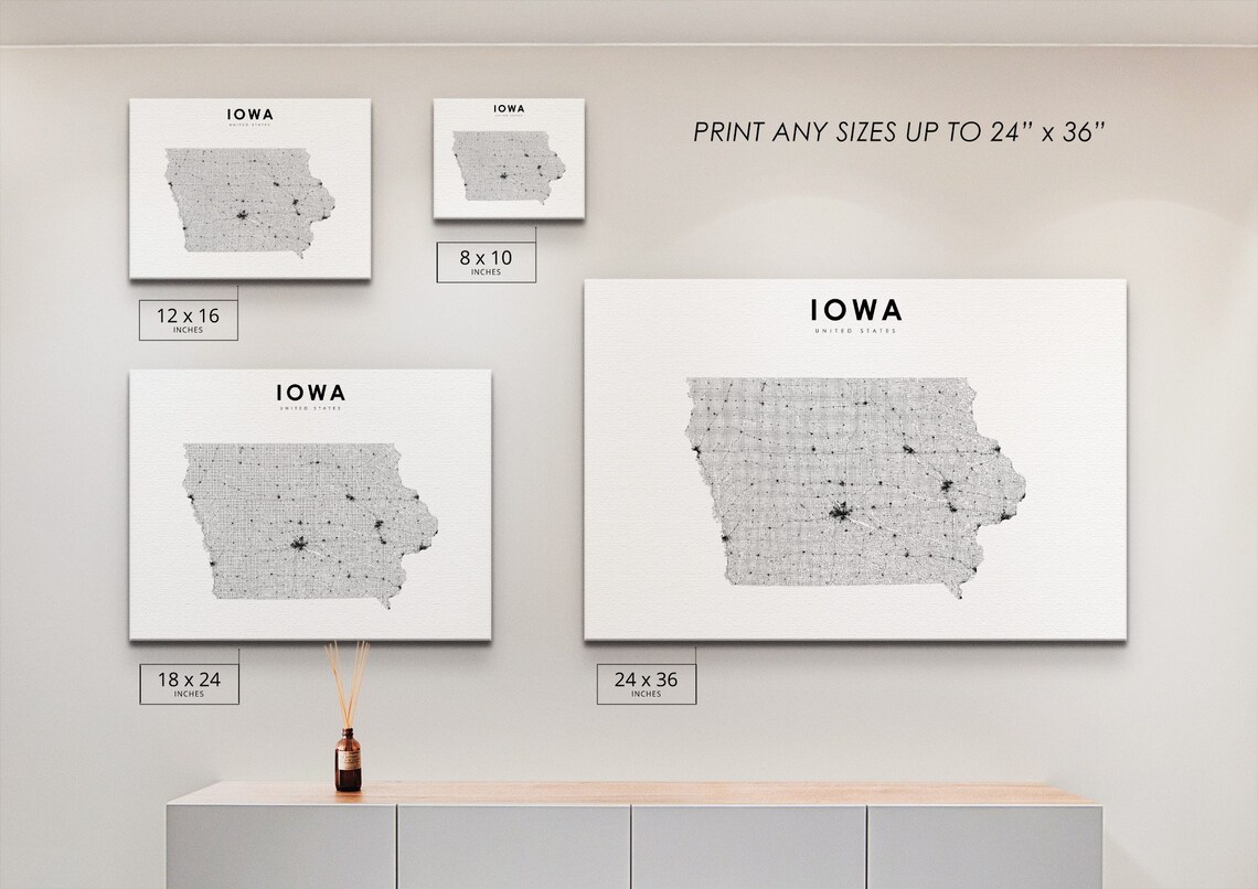 Iowa Map Print State Road Map Print IA USA United States Map | Etsy