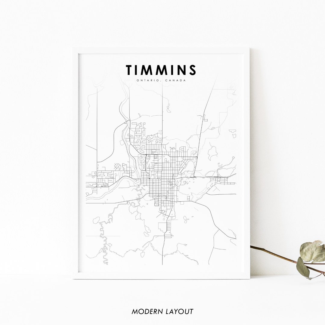 Timmins Ontario Map Print, ON Canada Map Art Poster, Cochrane, City ...