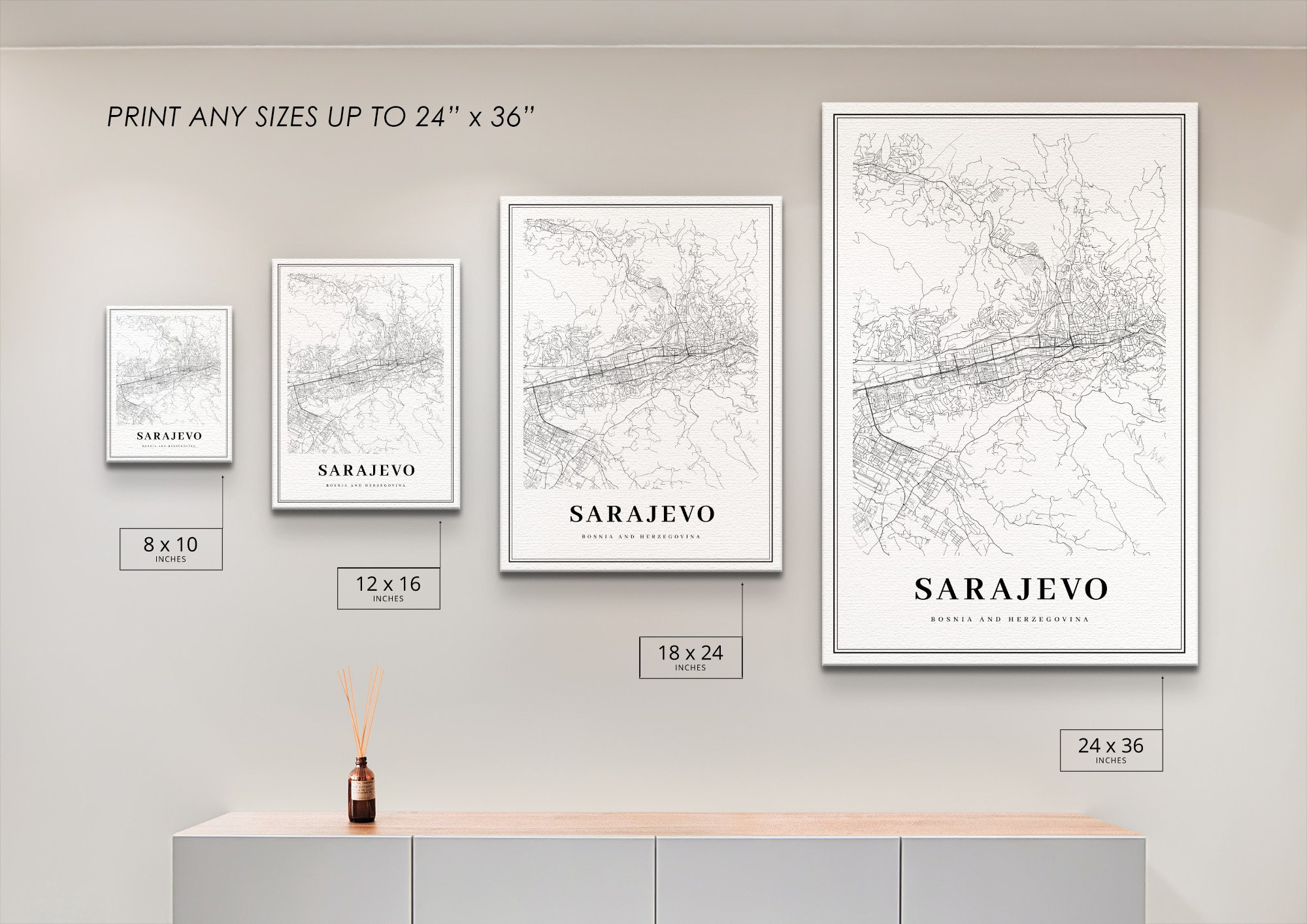 Sarajevo Map Print Bosnia and Herzegovina Map Art Poster | Etsy