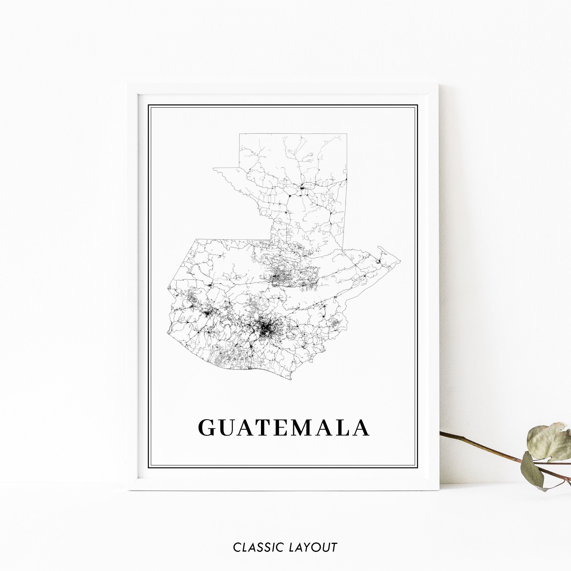 Guatemala Map Print Country Road Map Art Poster Guatemala - Etsy